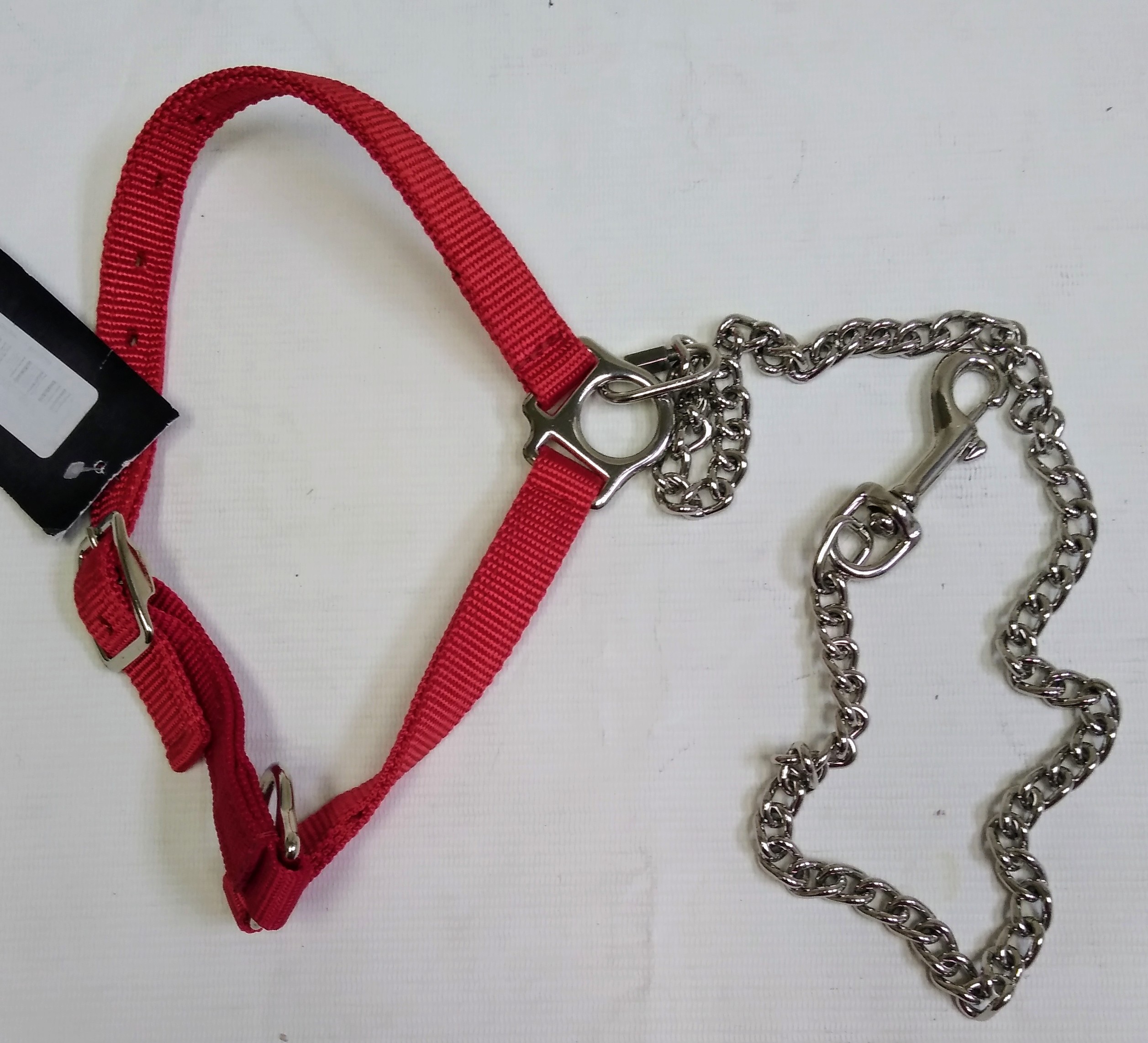 Nylon Sheep Halter Red With Chain Lead - Huber's Animal Health