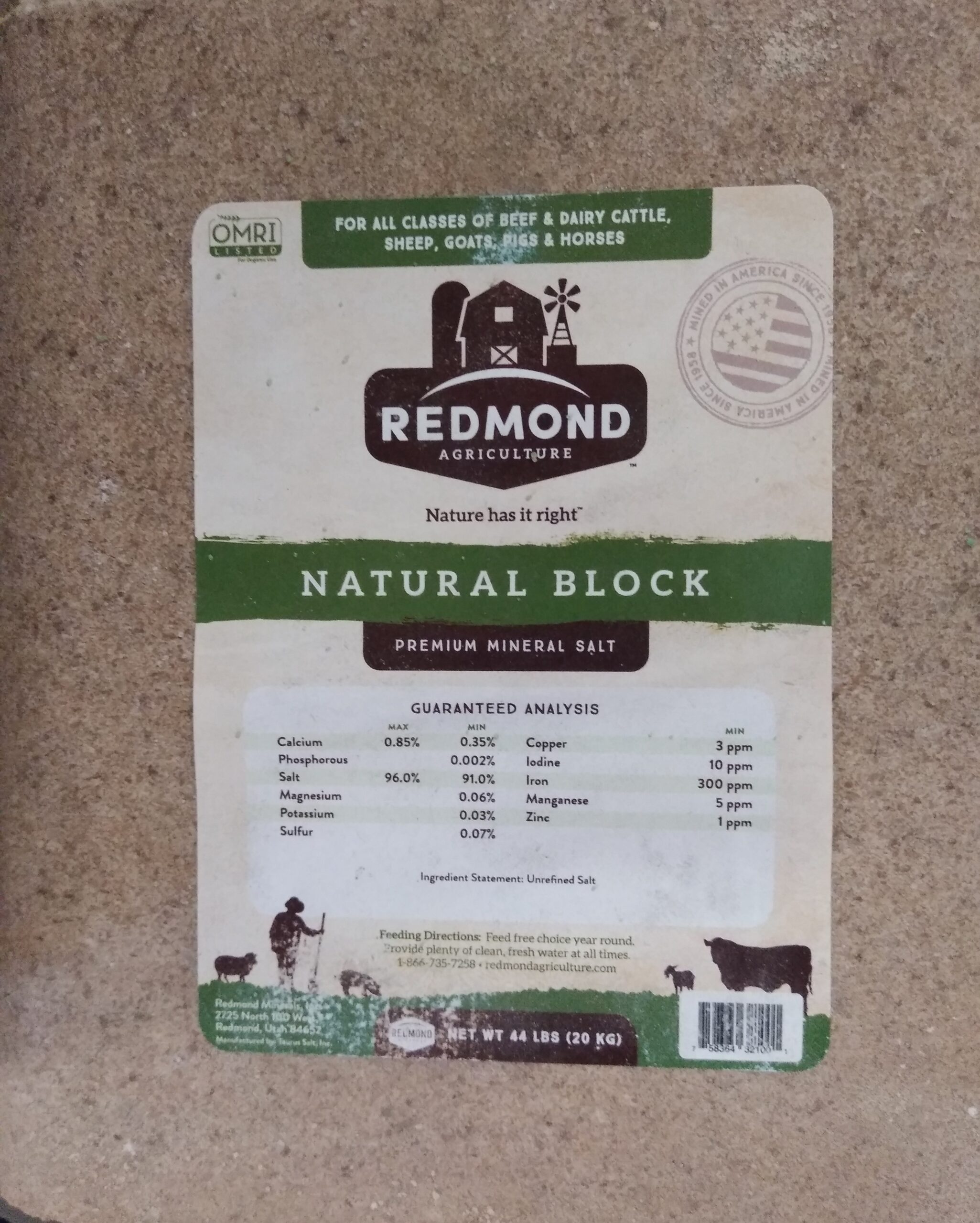 Redmond Original Salt Mineral Block 44 LB - Huber's Animal Health