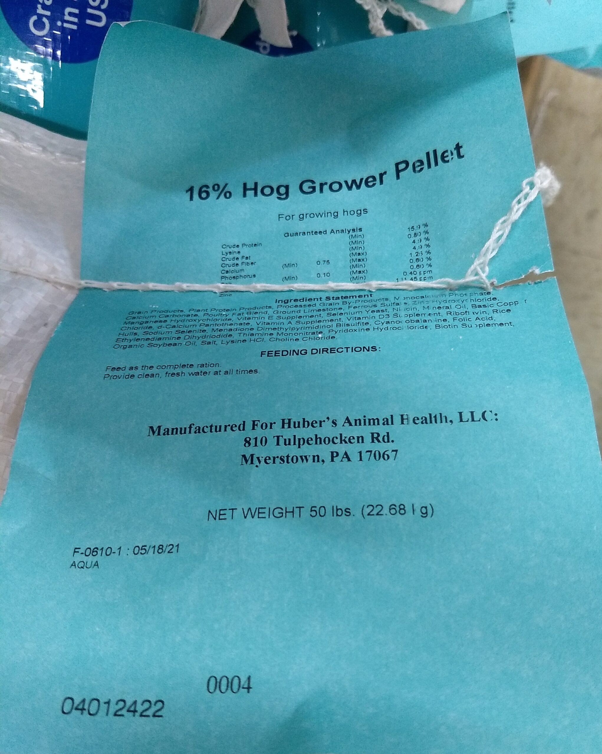 Pig Feed Grower 16% 50 LB. - Huber's Animal Health