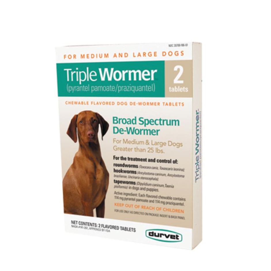 Triple Wormer Dogs Over 25 LB 2 Tablets - Huber's Animal Health