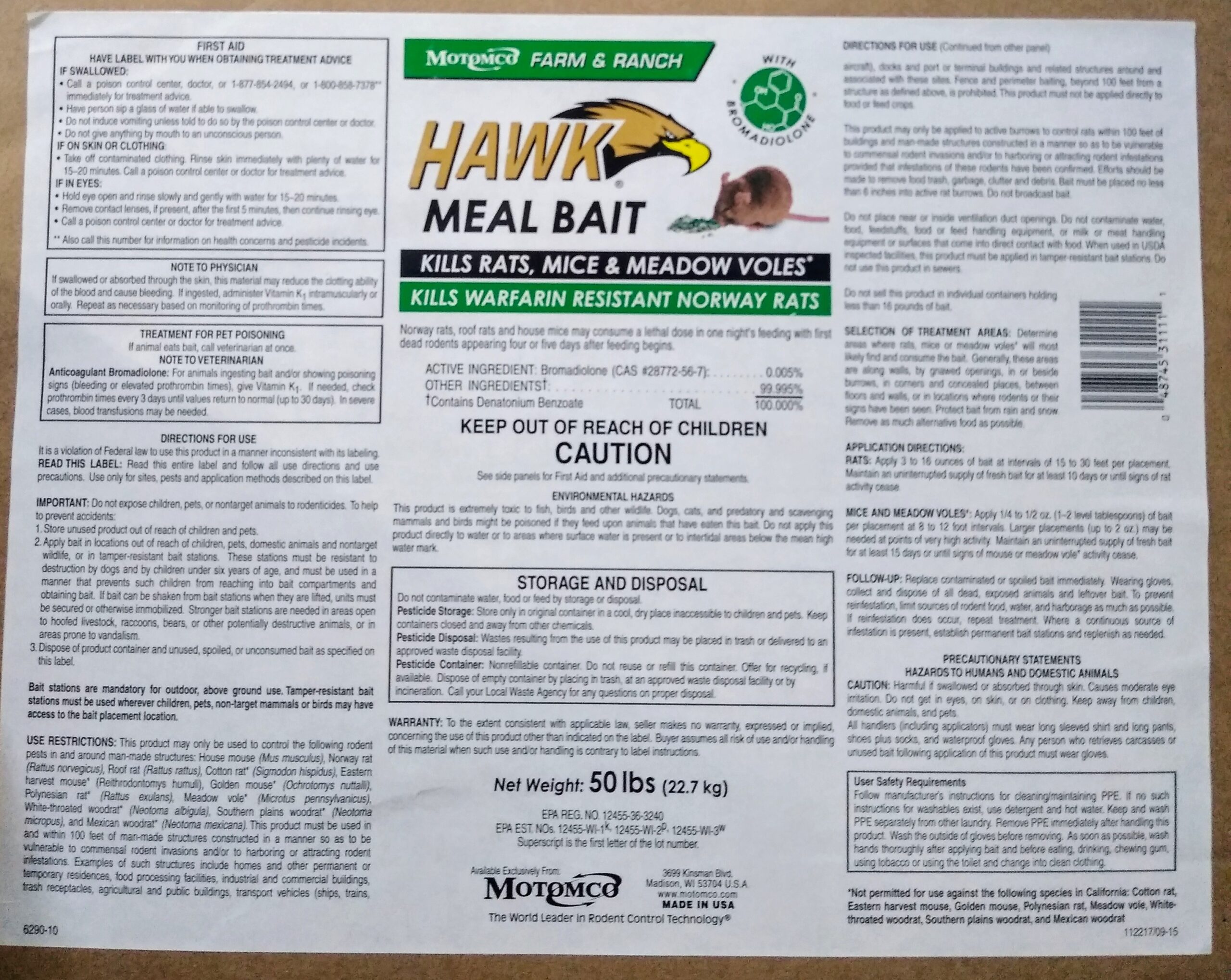 Hawk Meal Rat Bait 50 lb: Single-Feed Rodent Control